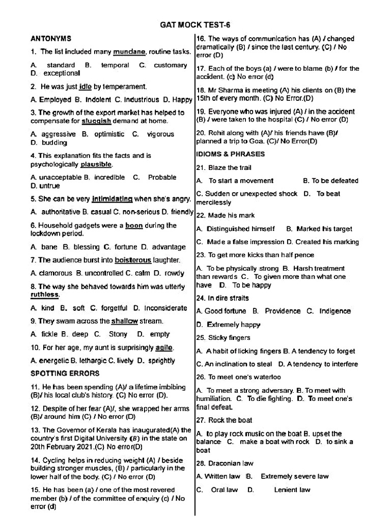 GAT Mock Test 6 | PDF