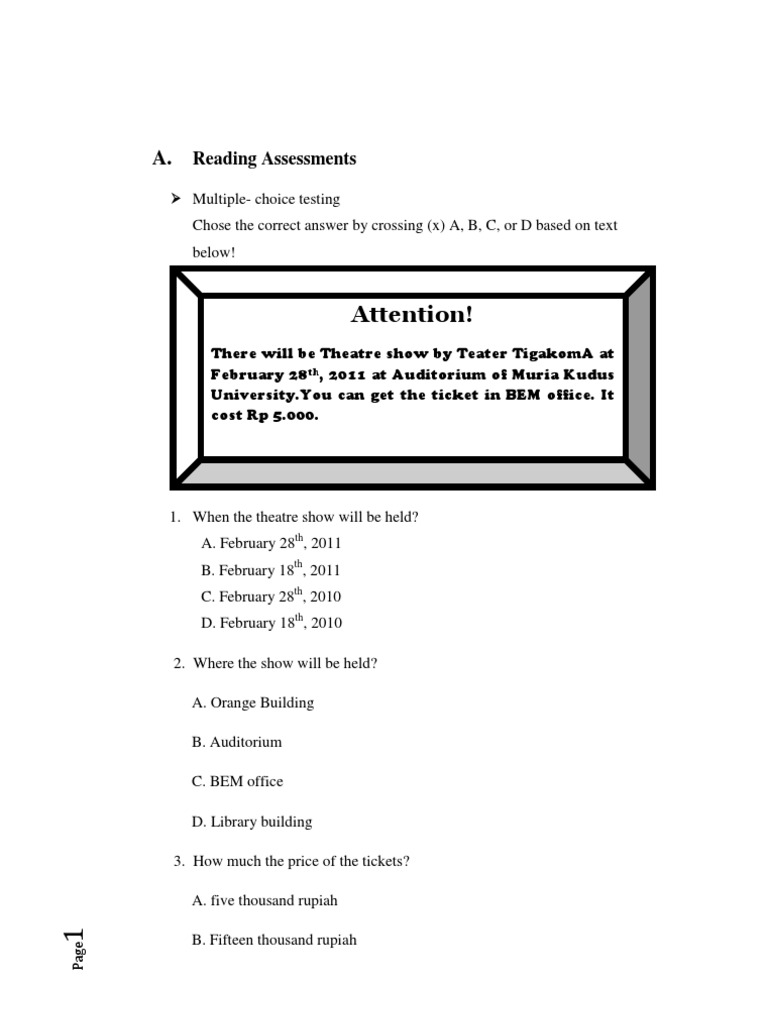 Attention!: Reading Assessments | PDF