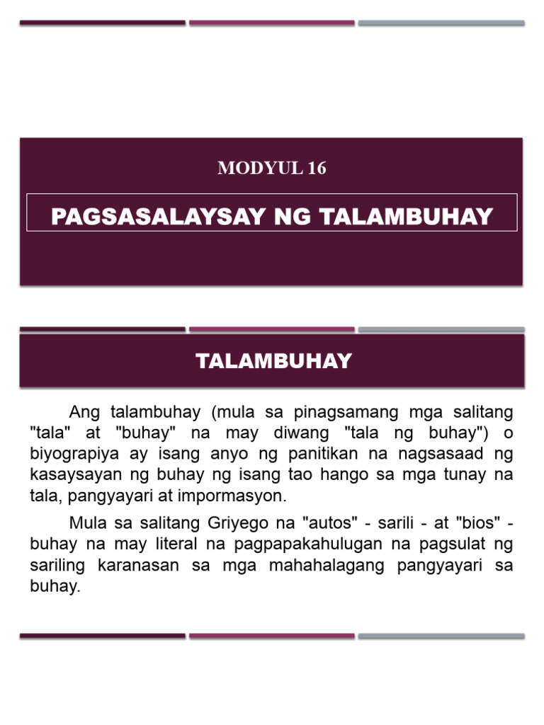 Pagsasalaysay NG Talambuhay | PDF