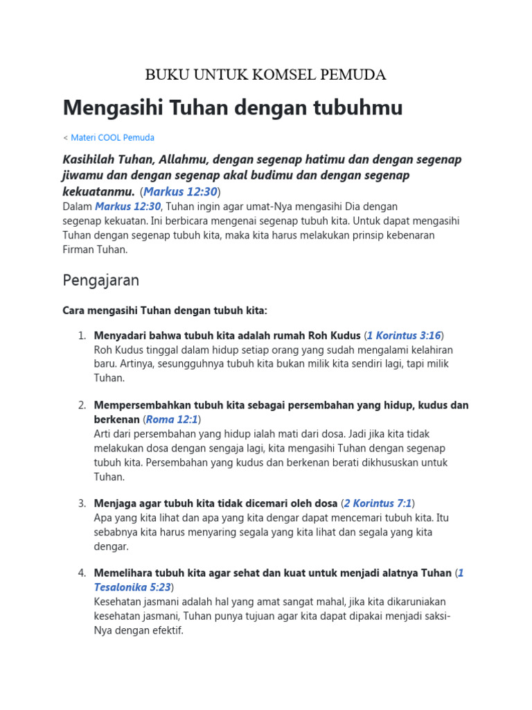 Mengasihi Tuhan dengan Segenap Diri | PDF | Pengembangan Diri | Agama ...
