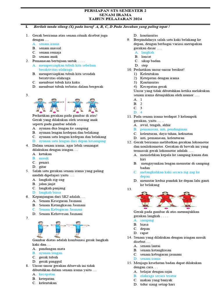 SOAL LATIHAN SENAM IRAMA STS PJOK KLS 5 2024 | PDF