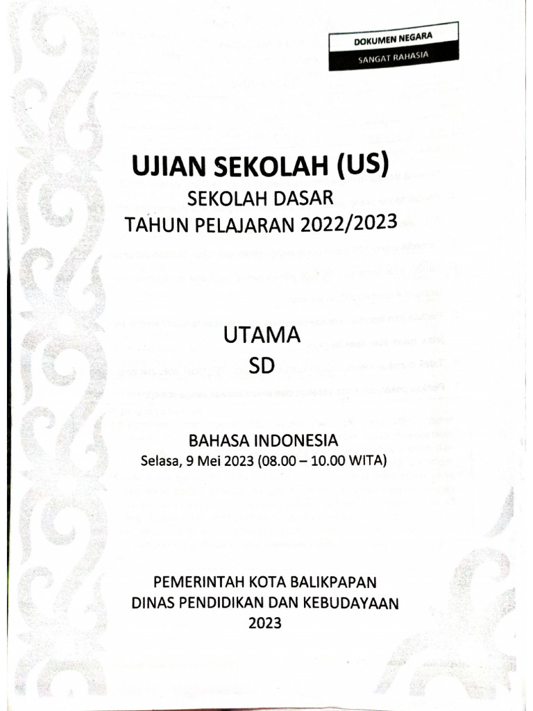 Soal Us Bahasa Indonesia Tahun 2022-2023 | PDF