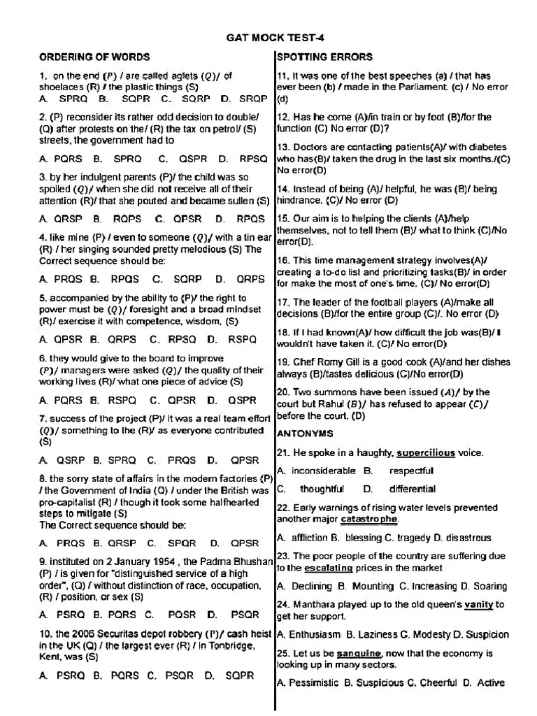 GAT Mock Test 4 | PDF
