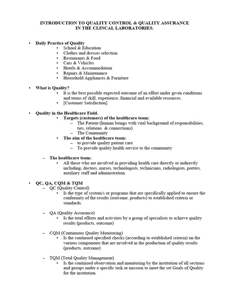 Introduction To Quality Control | PDF | Health Care | Quality Assurance