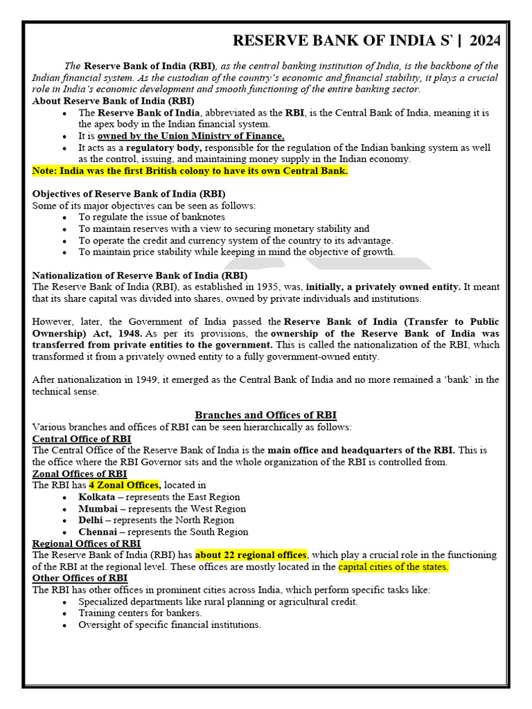 RBI: India's Financial Backbone | PDF | Reserve Bank Of India | Banks