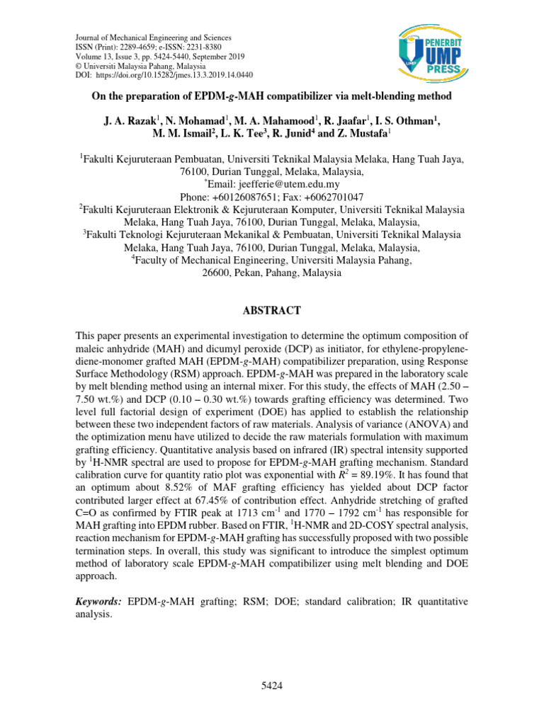 On The Preparation of EPDM-g-MAH Compatibilizer | PDF | Proton Nuclear ...