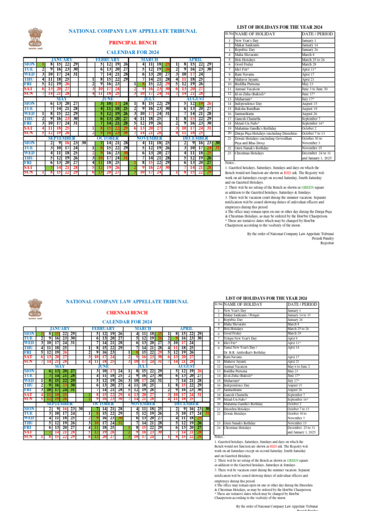 NCLAT Calendar 2024 | PDF | Festival | Observances