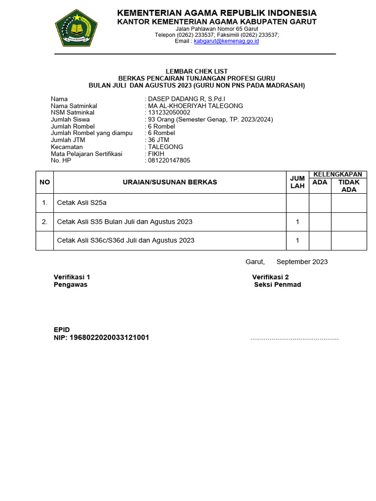 Lembar Checklist TPG | PDF