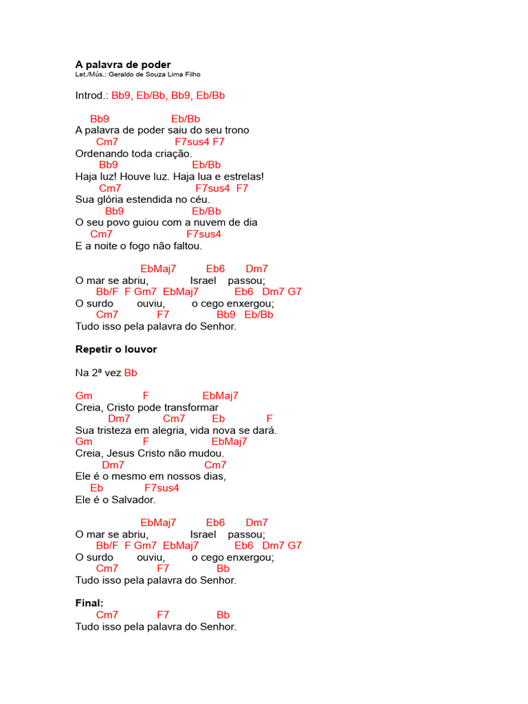 A Palavra de Poder - Cifra 16.03.2024 | PDF