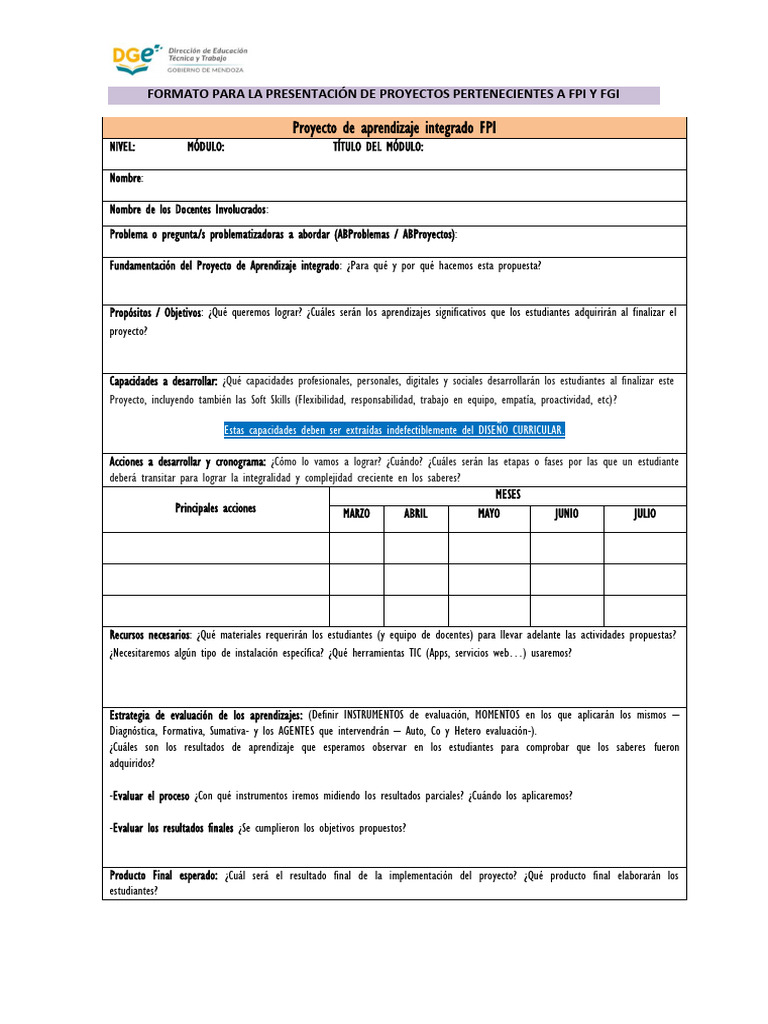 Formato para La Presentación de Proyectos Pertenecientes A Fpi y Fgi ...