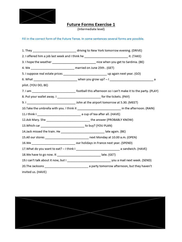 Future Tense Exercise Intermediate | PDF