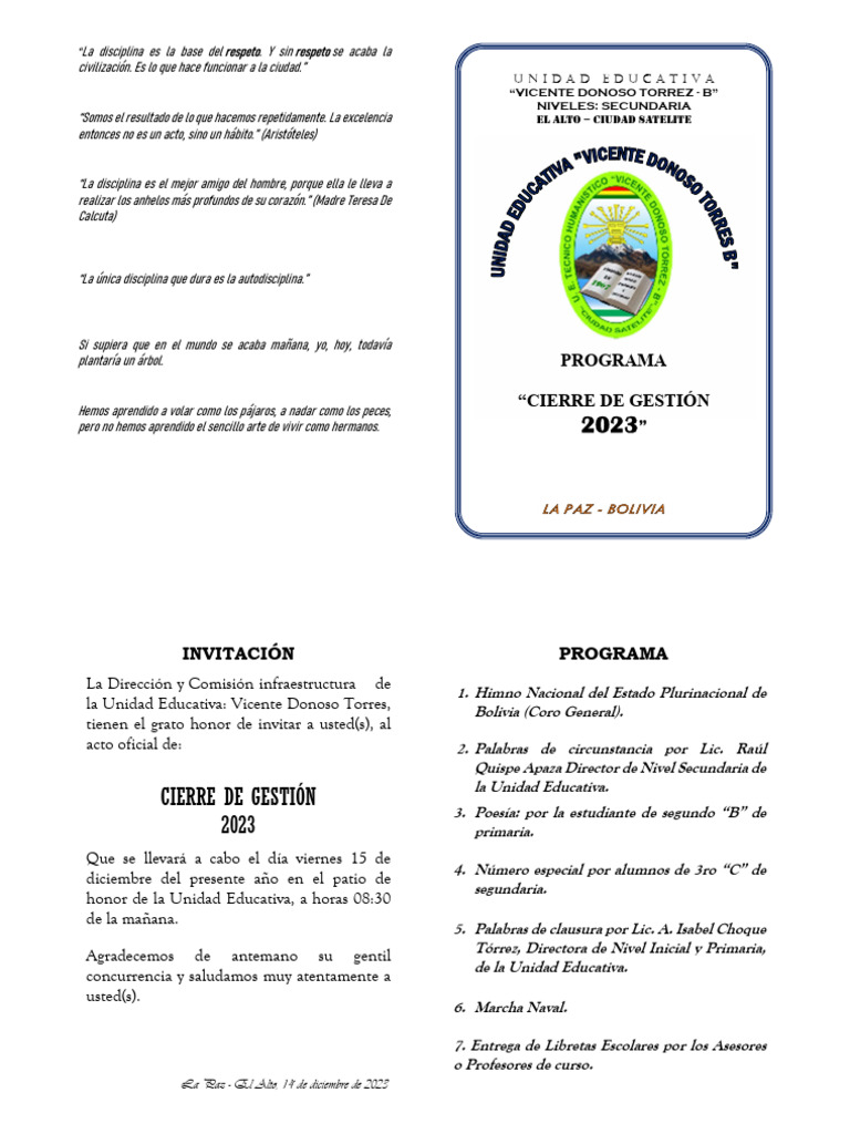 Programa Cierre de Gestion 2023 | PDF