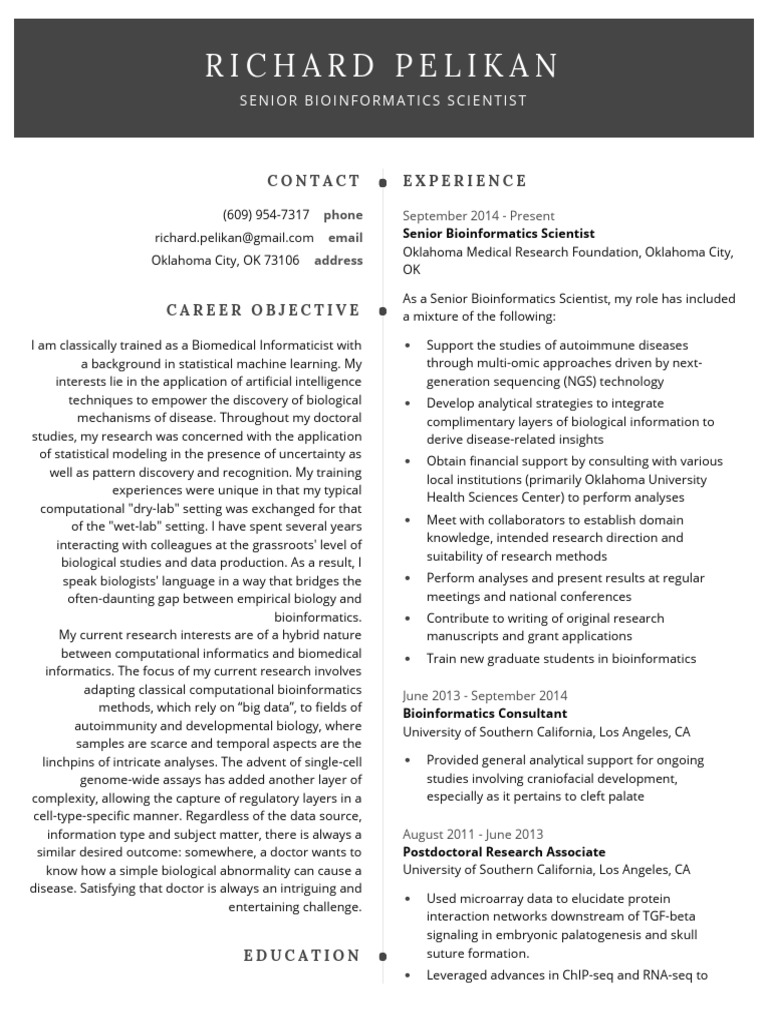 Richard Pelikan: Bioinformatics Resume | PDF | Bioinformatics | Machine ...