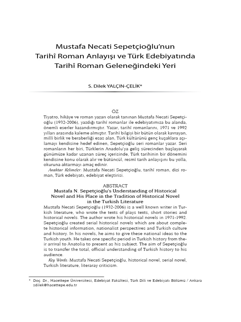 Mustafa Necati Sepet - Io - Lu - Nun Tarih - Roman Anlay - Ve T - RK Edebiyat - Nda Tarih ...