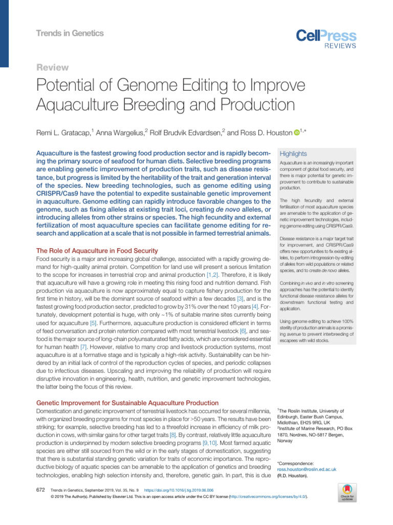 Genome Editing in Aquaculture Breeding | PDF | Quantitative Trait Locus ...