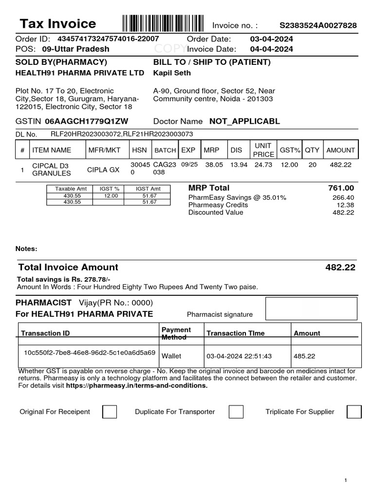 Invoice No.: Order ID: Order Date: POS: 09-Uttar Pradesh Invoice Date | PDF | Invoice | Taxes