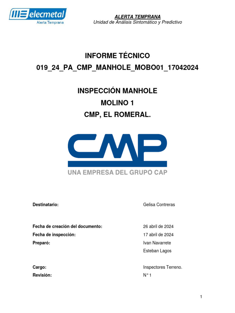 Inspección Manhole Mobo 1 CMP - 17042024 | PDF | Ultrasonido