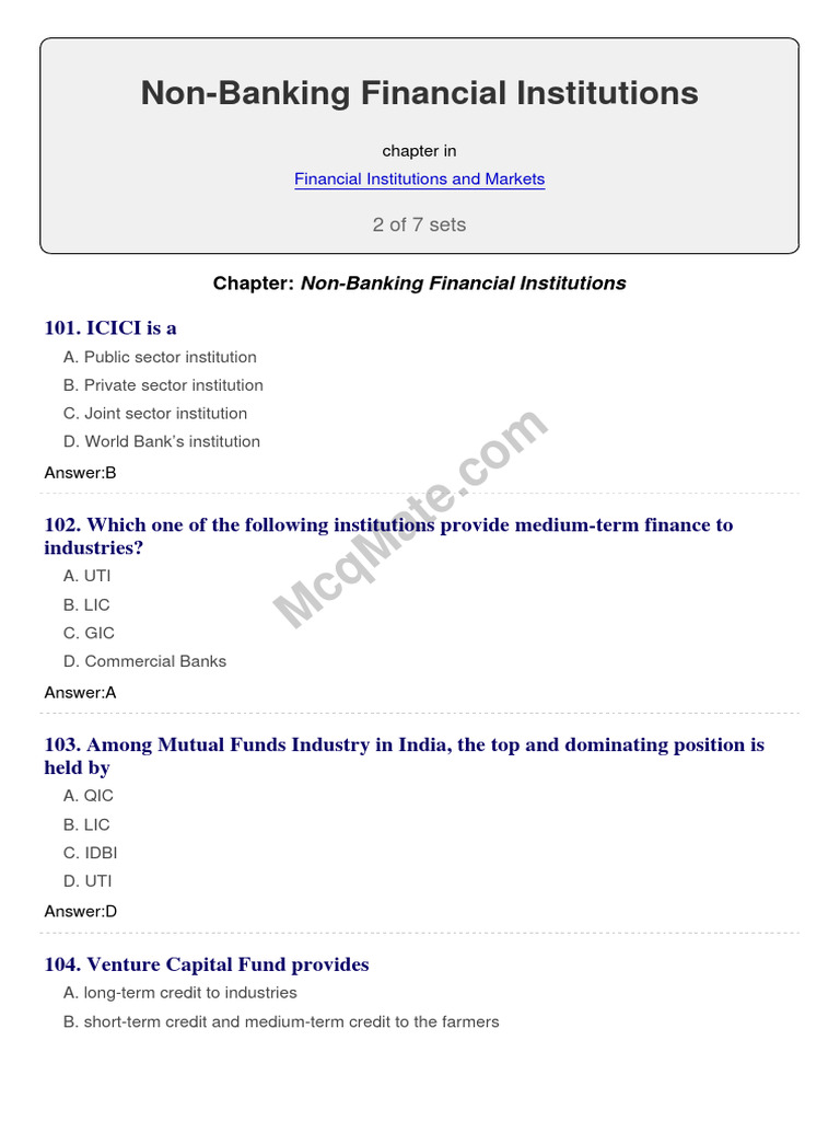 Non Banking Financial Institutions Financial Institutions and Markets ...