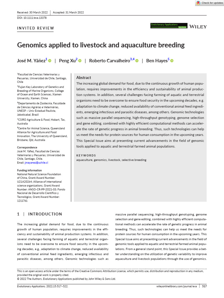 Evolutionary Applications - 2022 - Y Ez - Genomics Applied To Livestock and Aquaculture Breeding ...