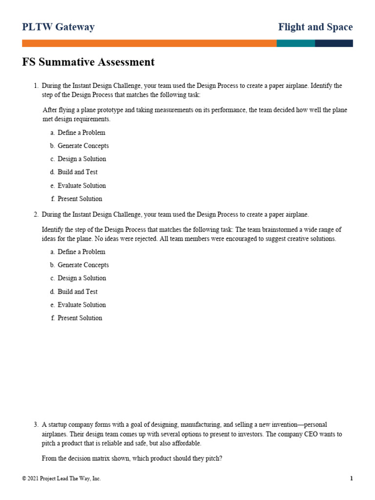 PLTW Flight and Space Assessment Guide | PDF | Flight | Aircraft