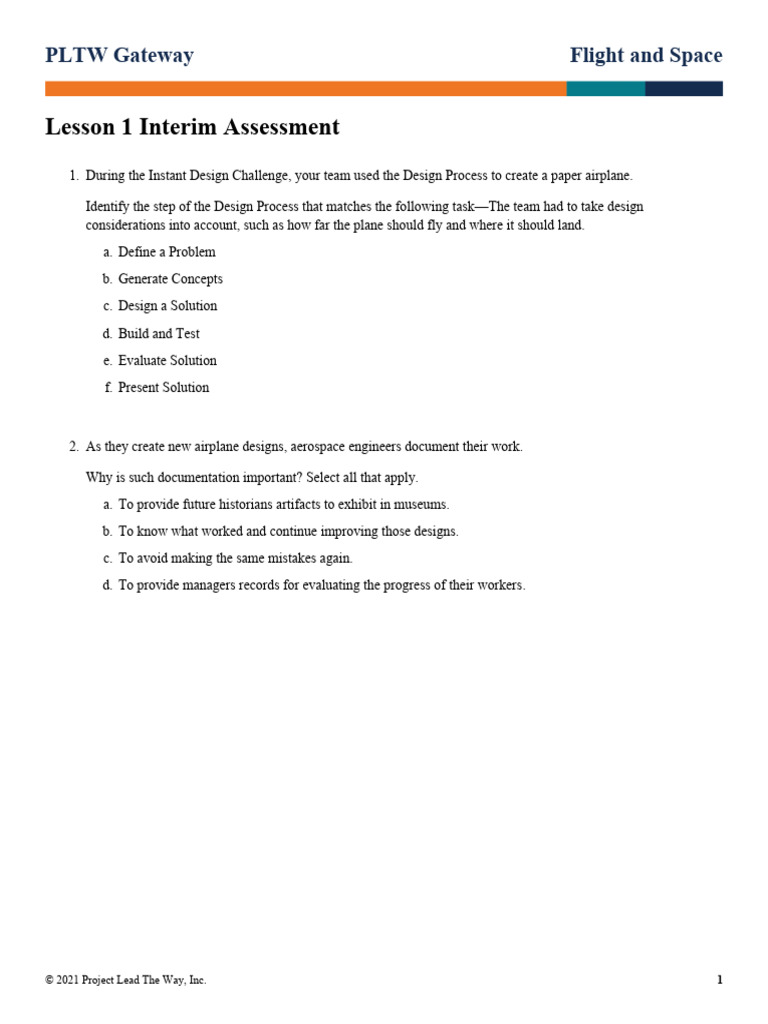 FS InterimAssessmentLesson1Student | PDF | Airplane | Lift (Force)