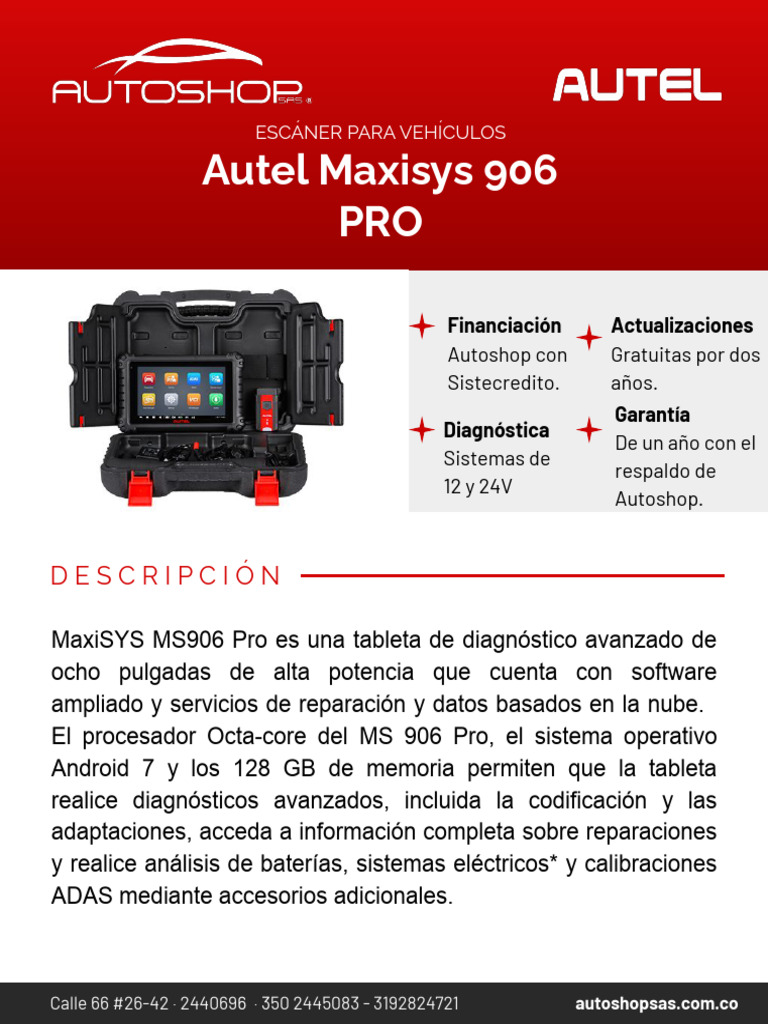 Escáner Autel Maxisys MS906 Pro | PDF | Tableta | Procesador Multi Core