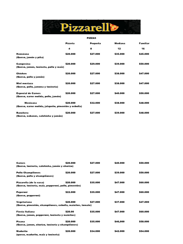 Carta Pizzarella Mayo | PDF | Ciencia de los Alimentos | Industria de ...