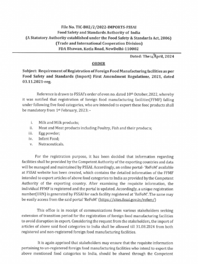 Fssai Order FFMF 04-04-2024 | PDF
