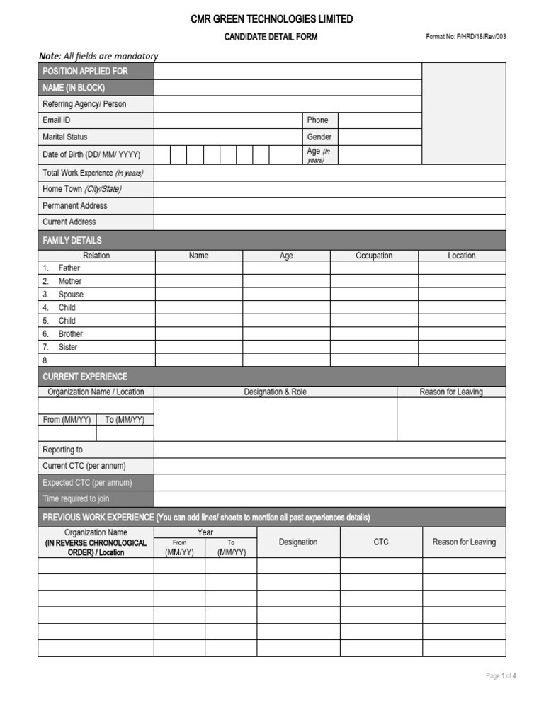 Candidate Detail Form 2024 | PDF