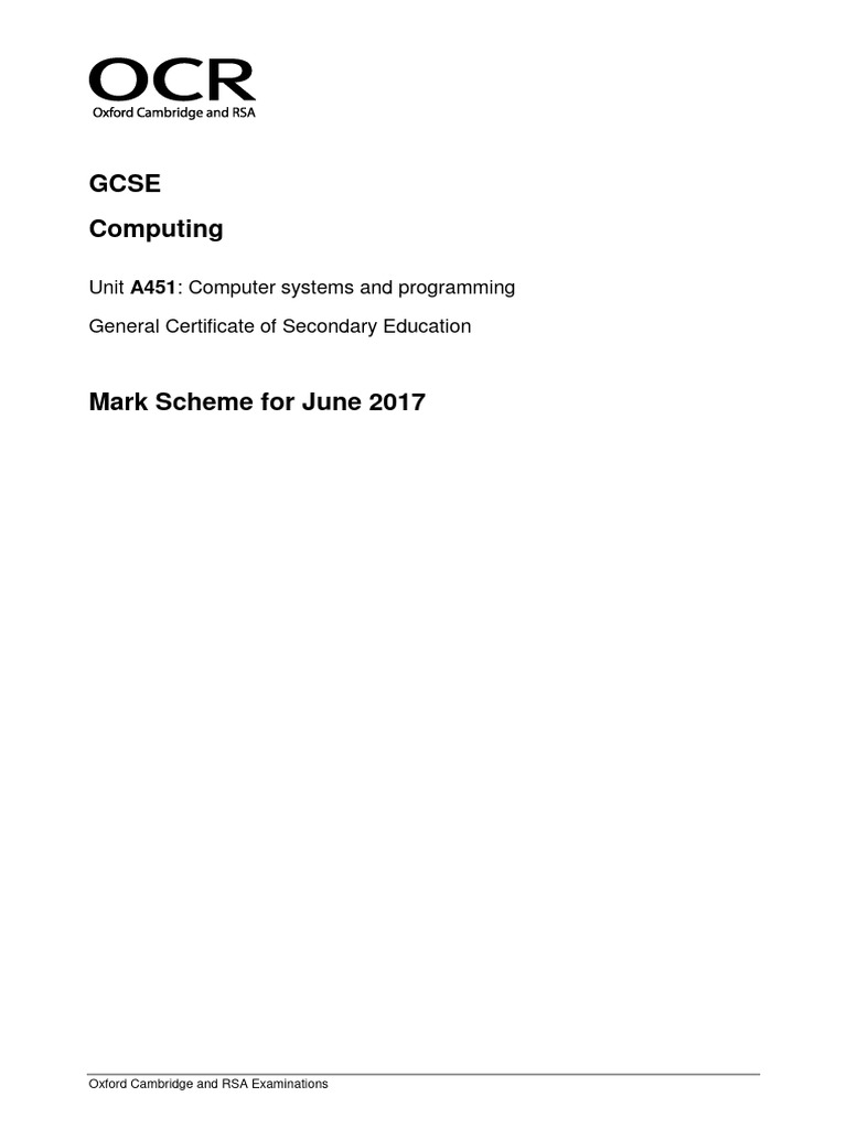 GCSE OCR Computer Science Paper 1 2017 MS | PDF | Computer Network ...