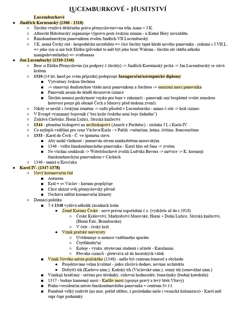 Lucemburkové + Husitství | PDF