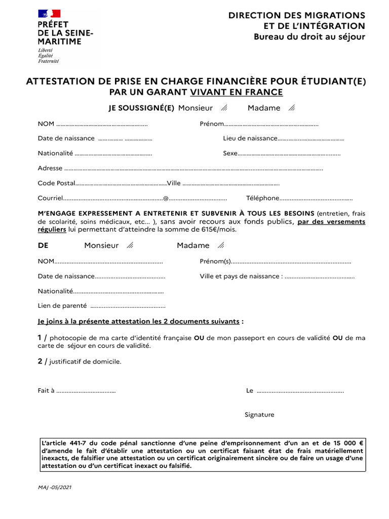 Attestation de Prise en Charge Étudiant | PDF