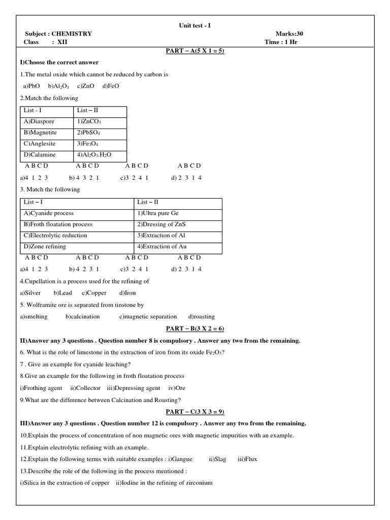 Unit Test - 1 | Download Free PDF | Ore | Industrial Processes