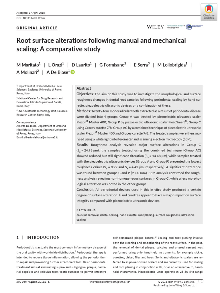 Root Surface Alterations Following Manual and Mechanical | PDF ...