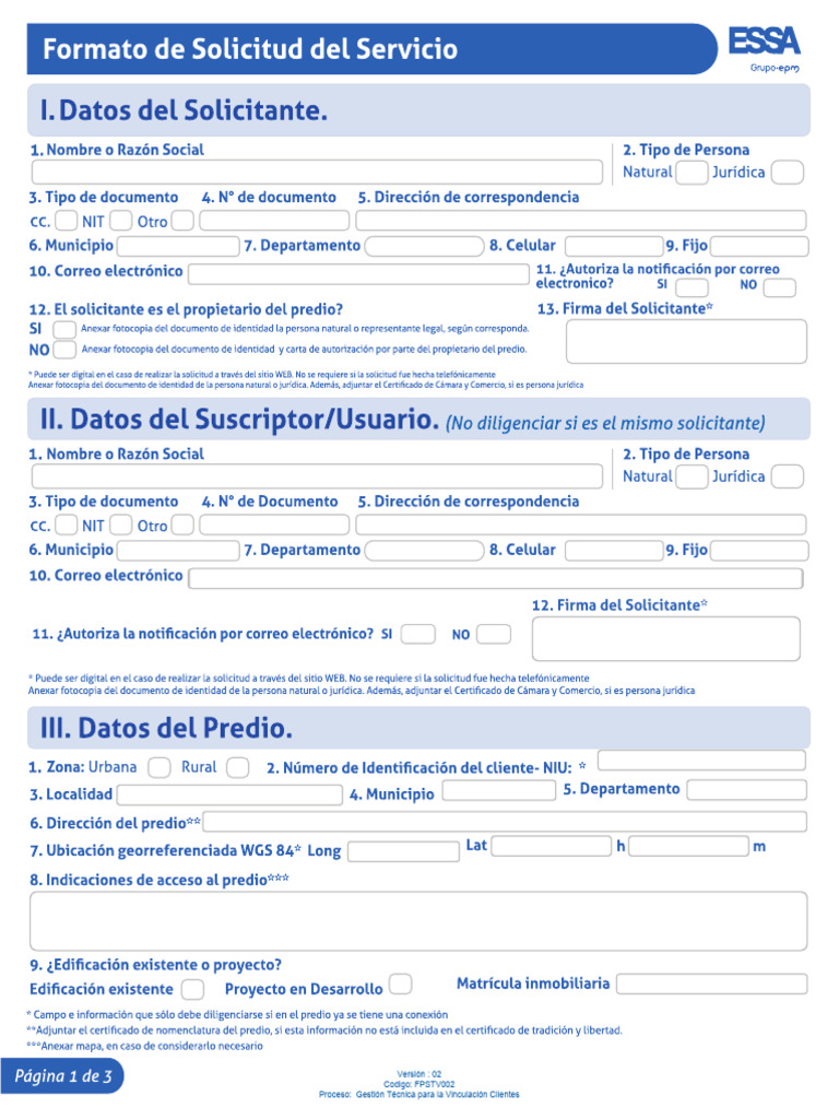 FPSTV002-V1 Formato Solicitud Del Servicio E1 | PDF