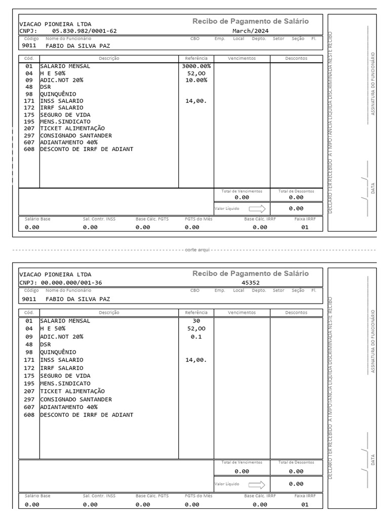 Formulario de Contra Cheque Gratis 1 | PDF | Finanças Governamentais ...
