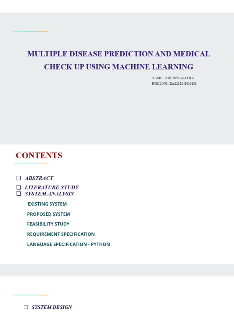 Multiple Disease Prediction and Medical Check Up Using Machine Learning | PDF | Machine Learning ...