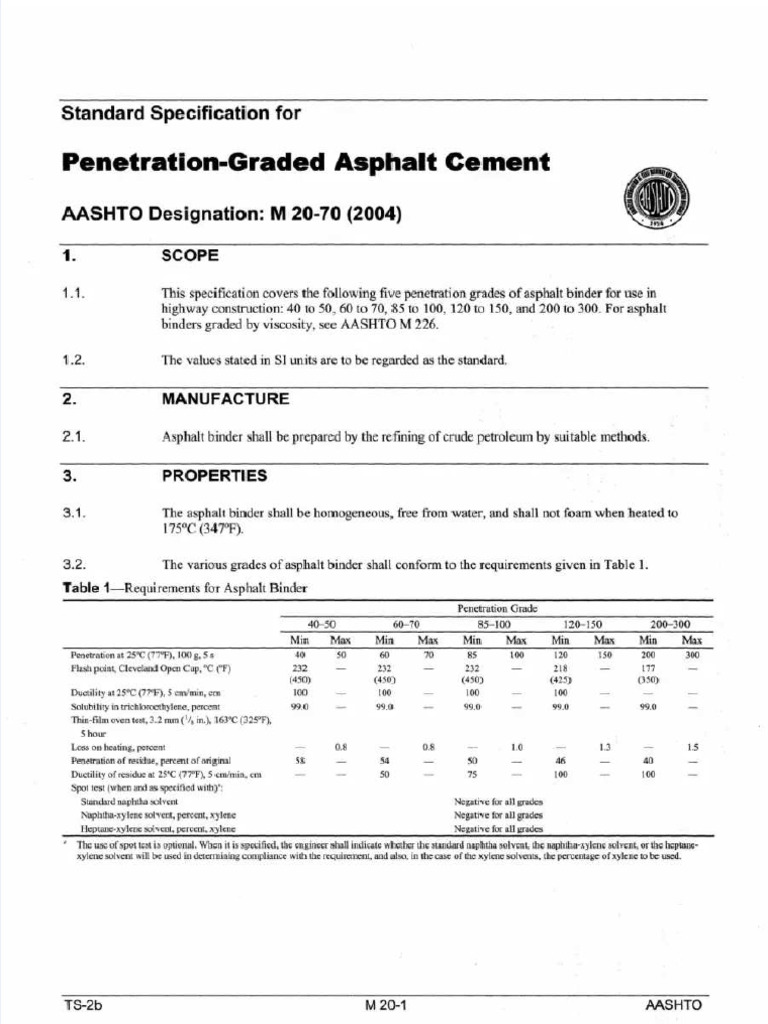 AASHTO M20-70-2004 Especificaciones Asfalto Convencional | PDF