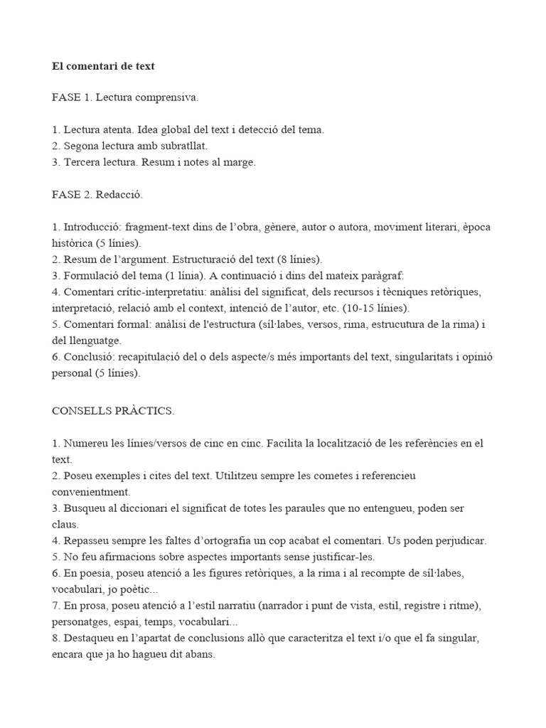 El Comentari de Text | PDF