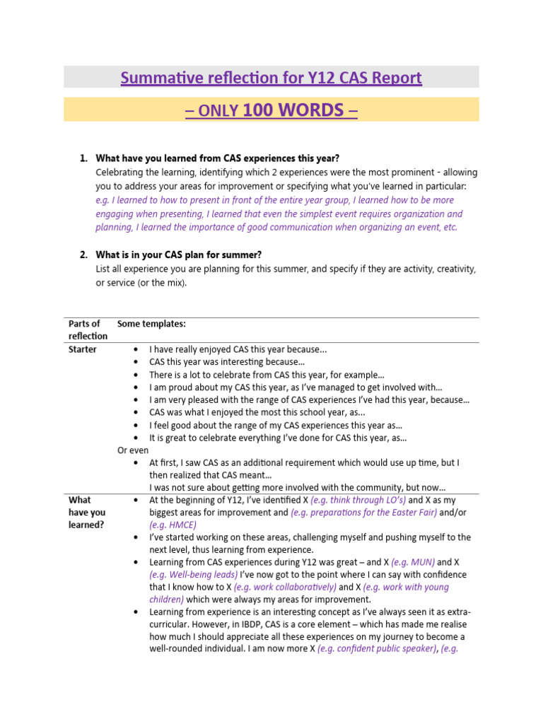 Summative reflection for Y12 CAS Report | PDF | Cognition
