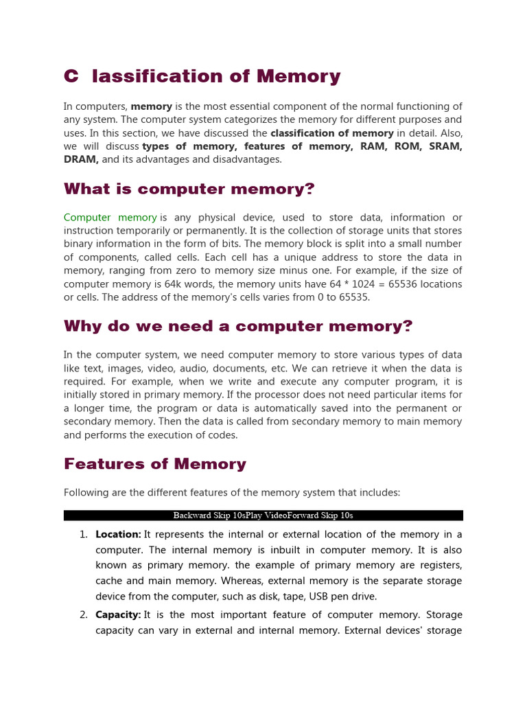 C Lassification of Memory | PDF | Random Access Memory | Computer Data Storage
