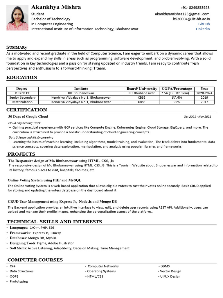 Akankhya Mishra Resume | PDF | Databases | Cloud Computing