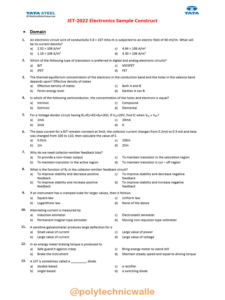 JET Sample Paper Electronics | PDF | Transistor | Optical Fiber