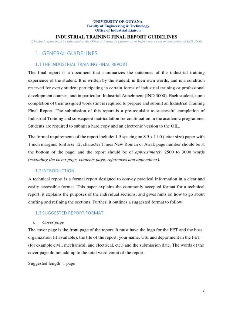 5 Industrial Training Final Report Guidelines | Download Free PDF ...