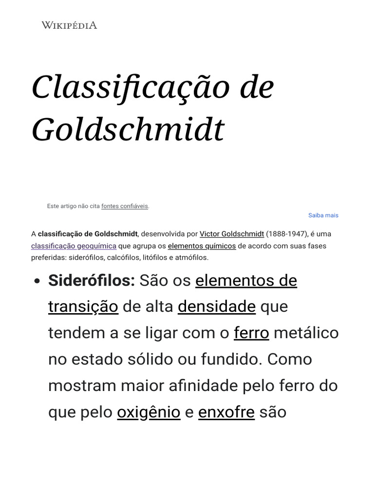 Classificação de Goldschmidt – Wikipédia, A Enciclopédia Livre | PDF ...