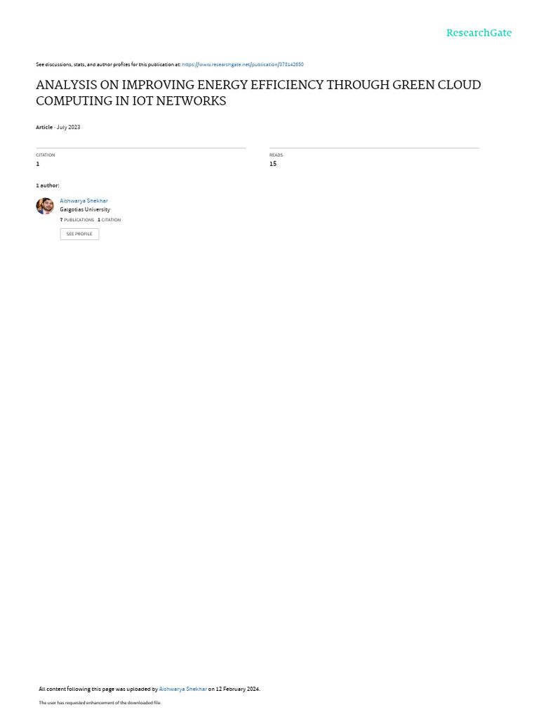 Analysis On Improving Energy Efficiency Through Green Cloud Computing in Iot Networks | PDF ...