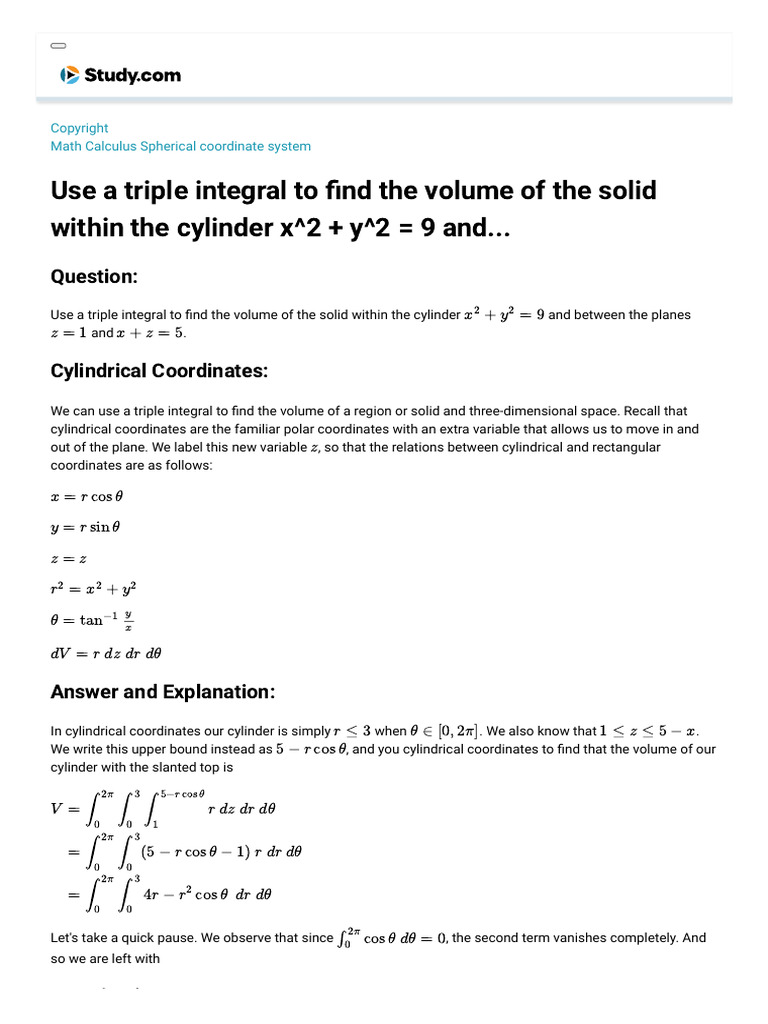 Use A Triple Integral To Find The Volume of The Solid Within The ...