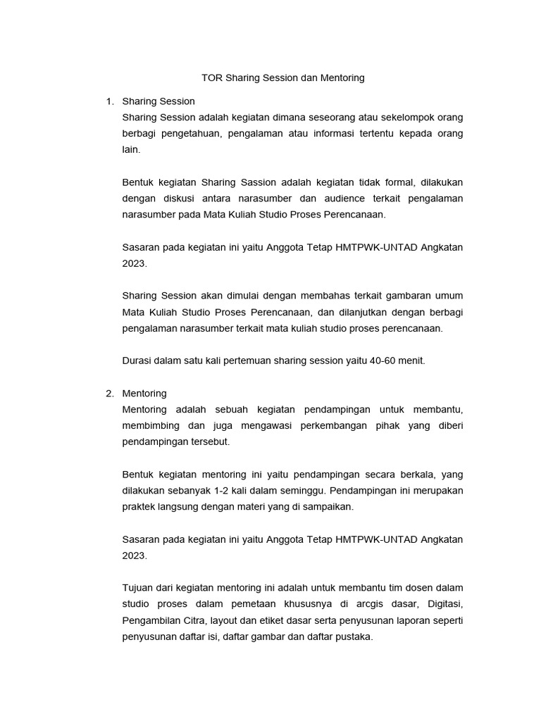 TOR Sharing Session Dan Mentoring | PDF