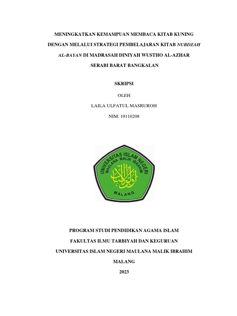 Al-Bayan Di Madrasah Diniyah Wustho Al-Azhar: An Sampul | PDF
