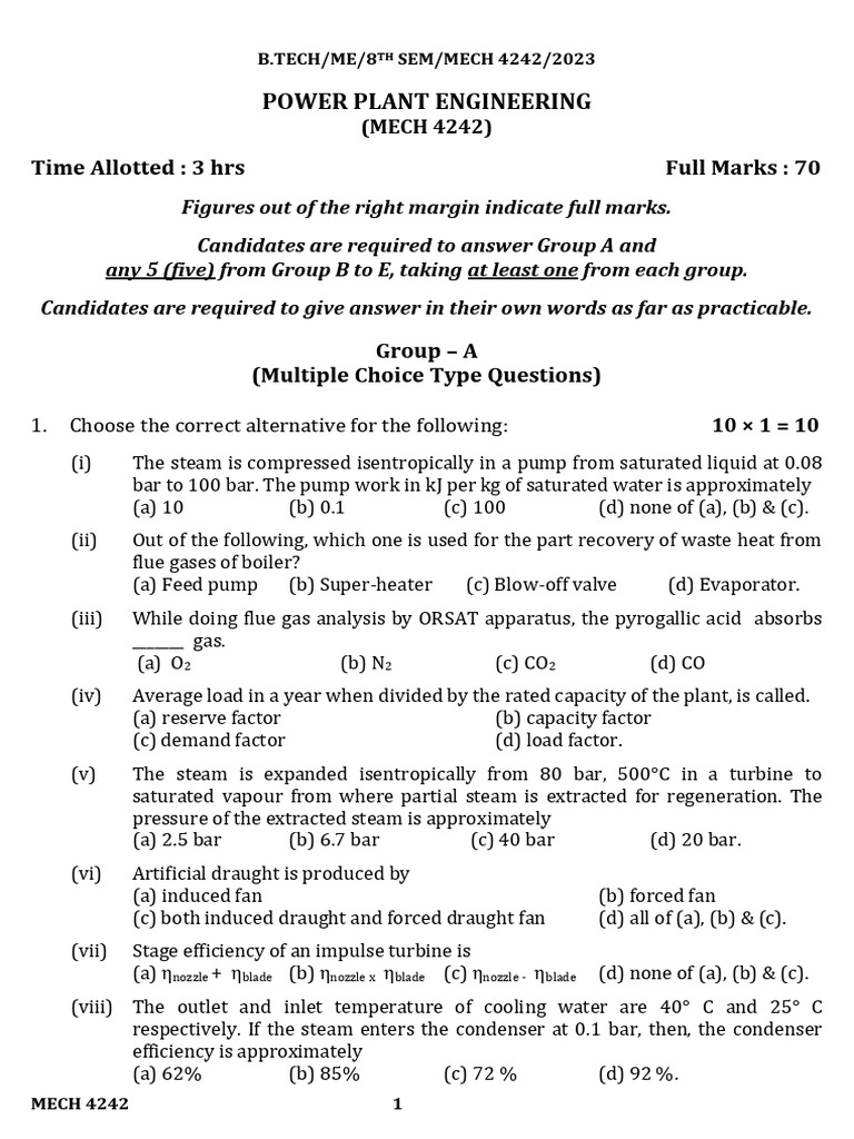 Power Plant Engineering-Mech 4242-2023 | PDF | Boiler | Steam
